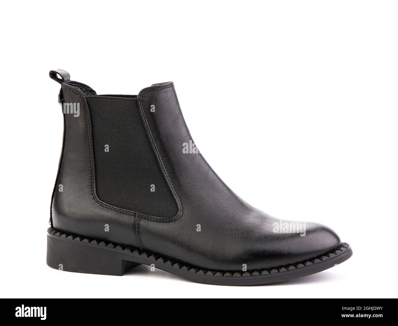 Women's autumn chelses black leather boots isolated white background ...