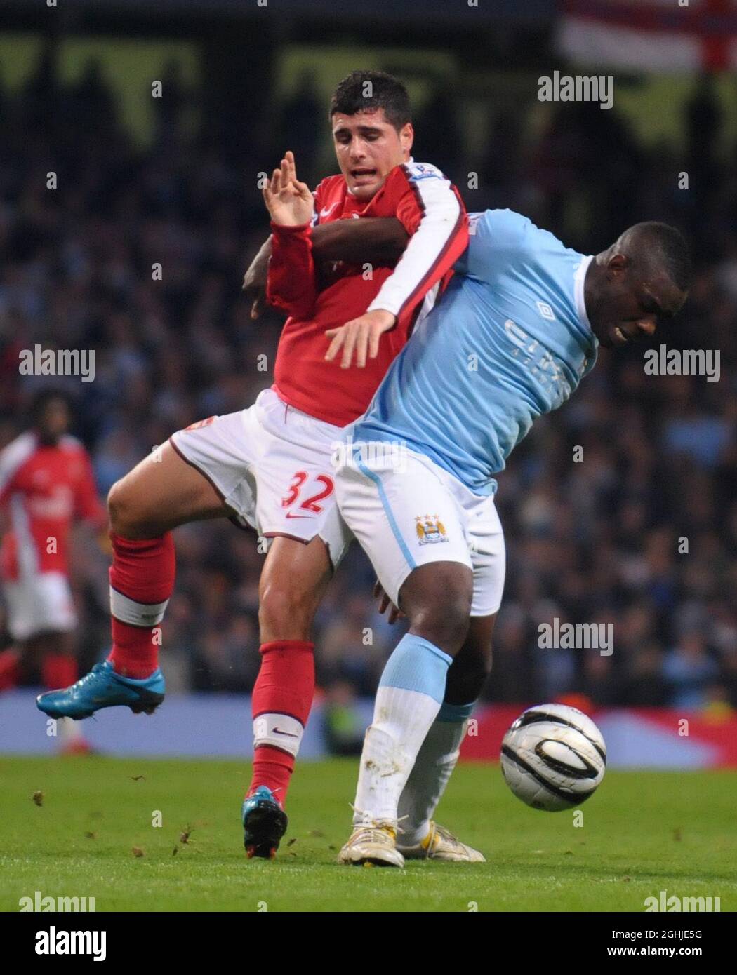 Micah Richards of Manchester City and Luke Ayling of Arsenal during the ...