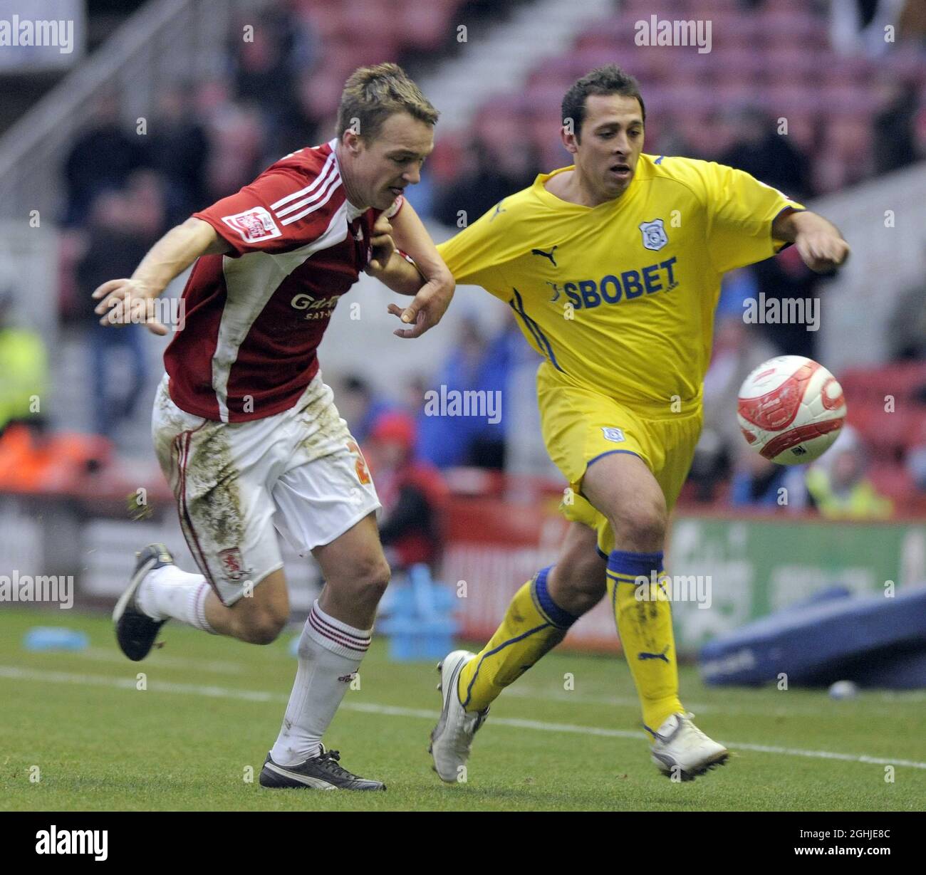 Middlesbrough's Tony McMahon and Cardiff's Michael Chopra during Coca ...