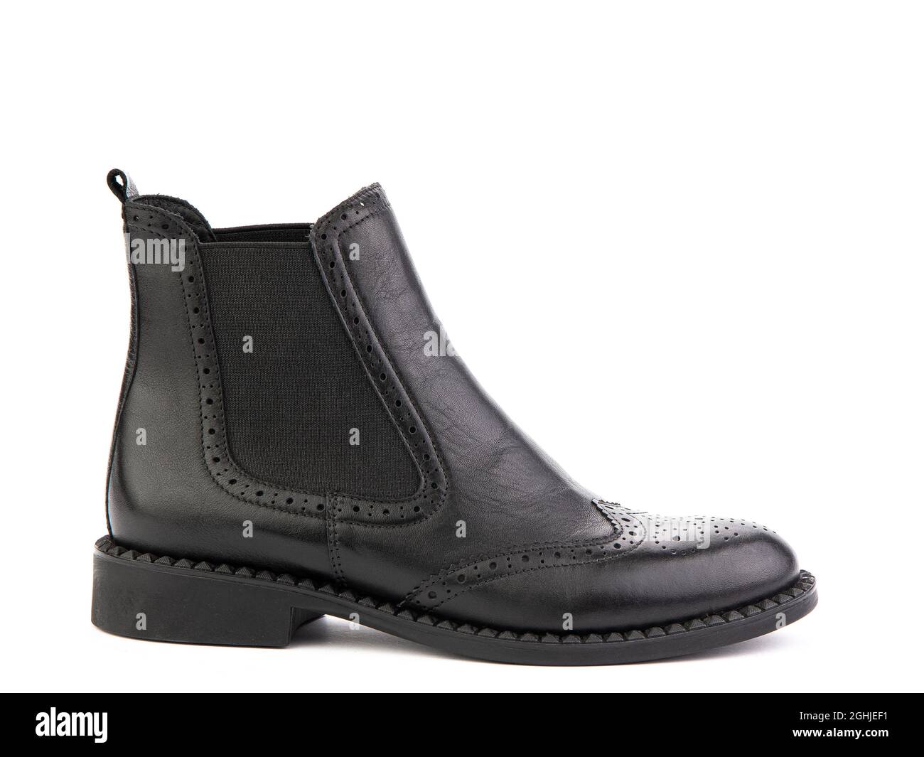 black leather chelsea boots with black elasticated side details ...