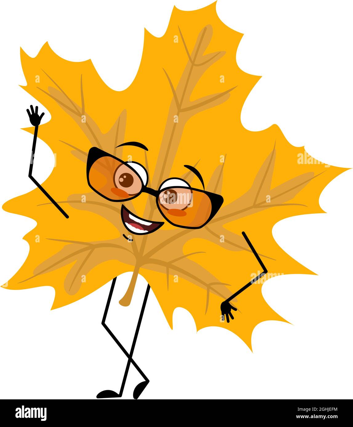 Maple leaf character with glasses and joyful emotions, smile face ...