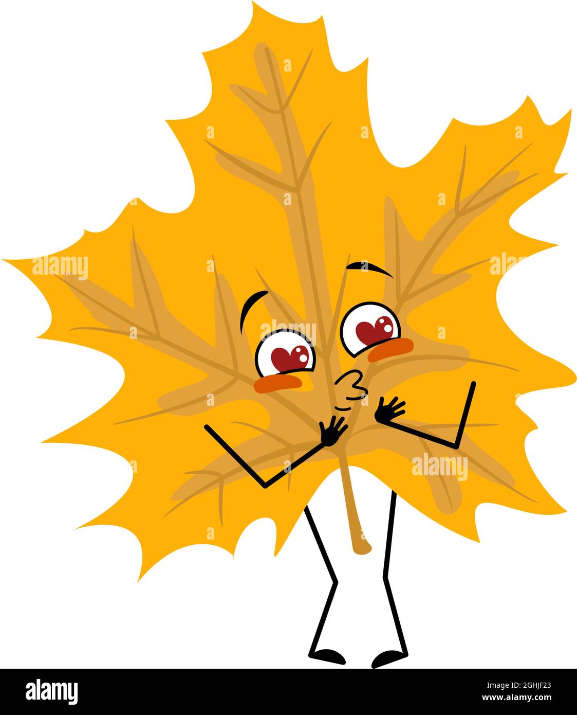 Maple leaf character falls in love with eyes hearts, kiss face, arms ...