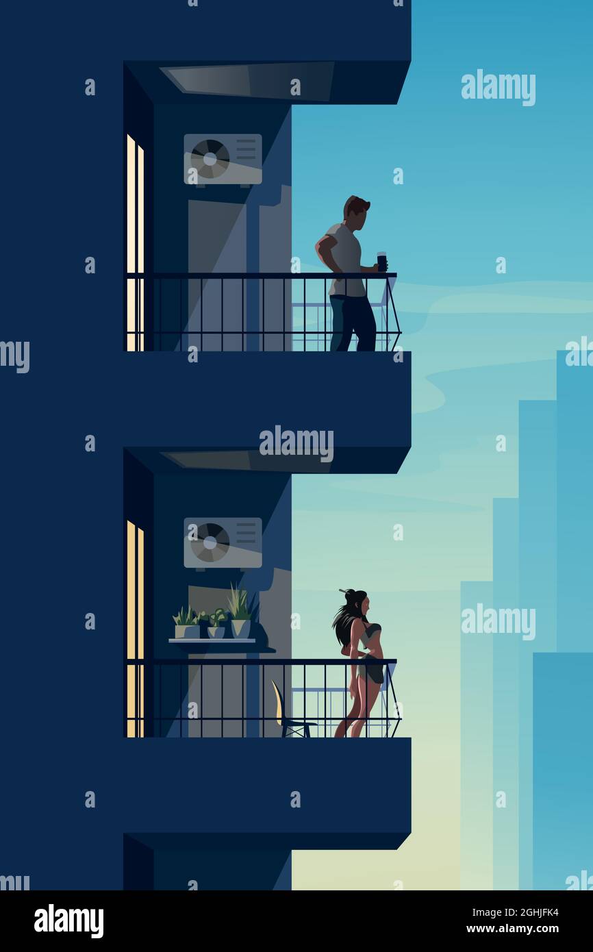 two different neighbors on balconies at sunset Stock Vector Image & Art ...