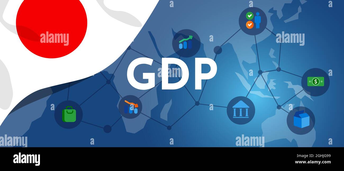 Japan GDP gross domestic product of Japanese flag and map illustration ...