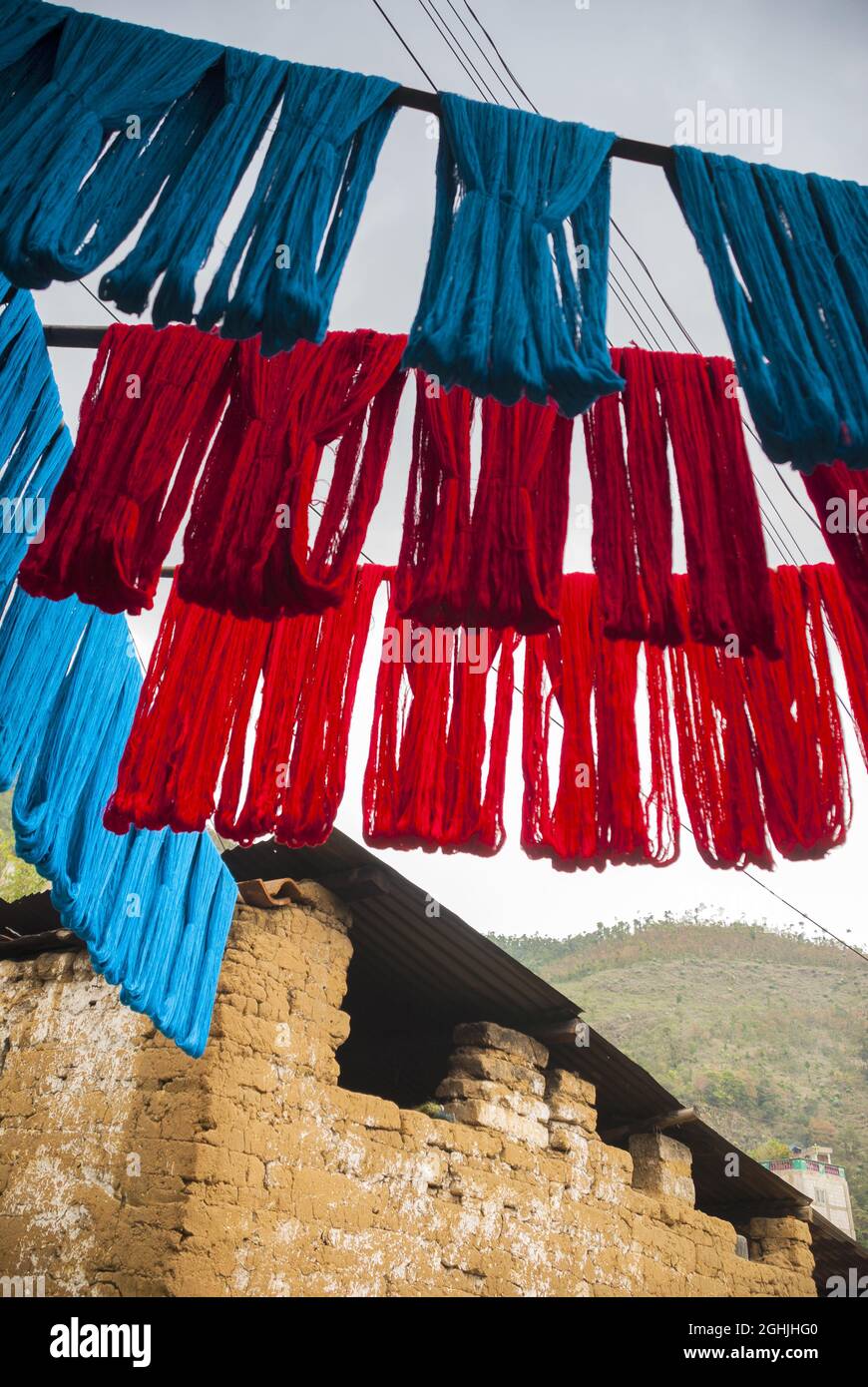 Yarn drying after dye, Drying thread. Guatemala Stock Photo - Alamy
