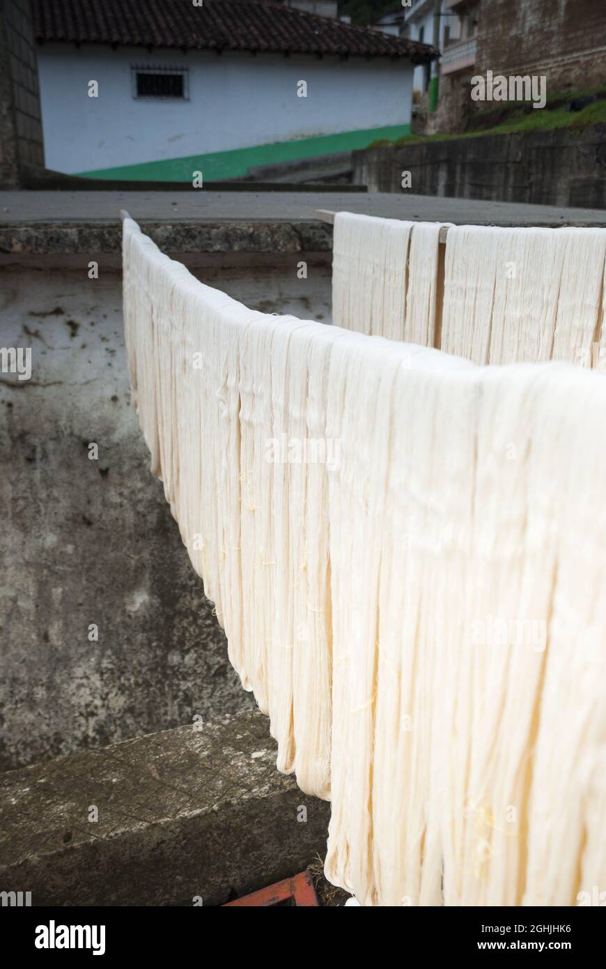 Blue yarn drying fabric hi-res stock photography and images - Alamy