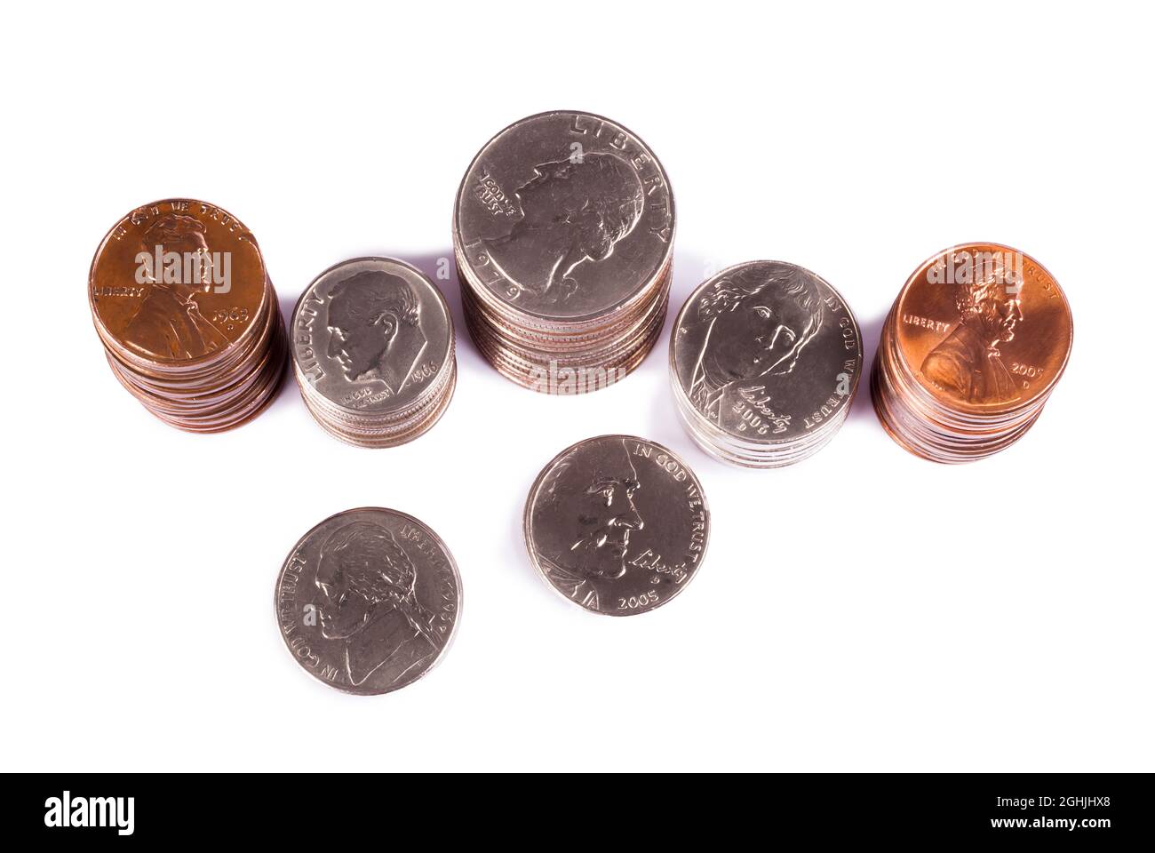 coin stack on white background Stock Photo - Alamy