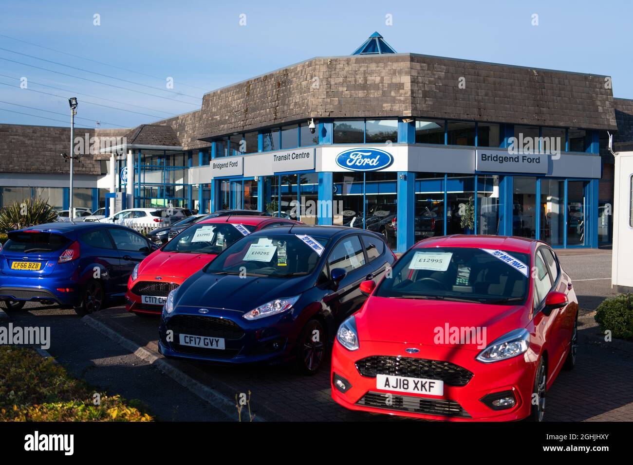 A general view of a Ford car garage in Bridgend, Wales, United Kingdom ...