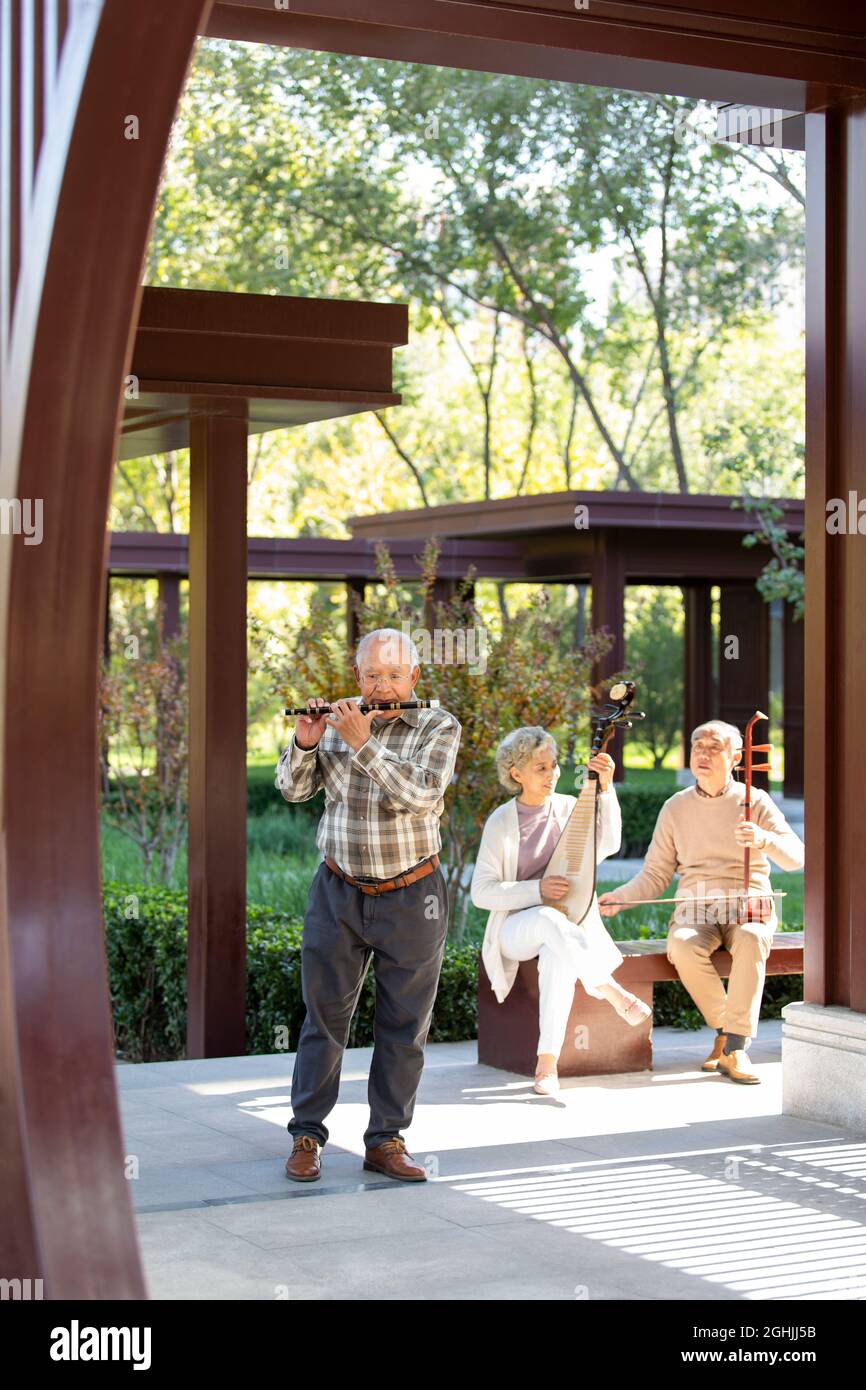 Cheerful senior adult playing traditional musical instruments Stock ...