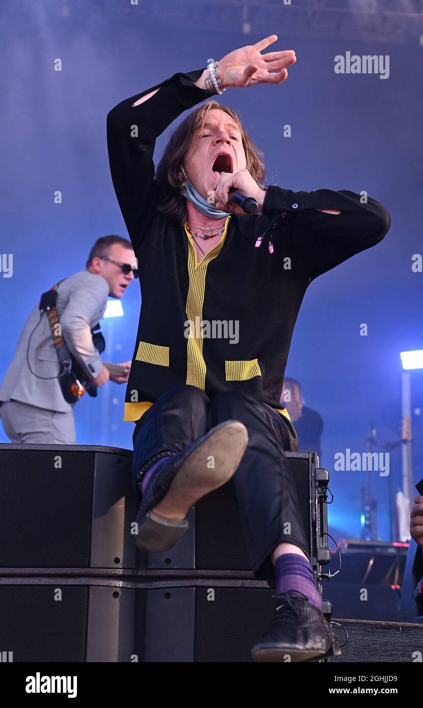Matthew Shultz of Cage the Elephant performs on Day 3 of the 2021 ...