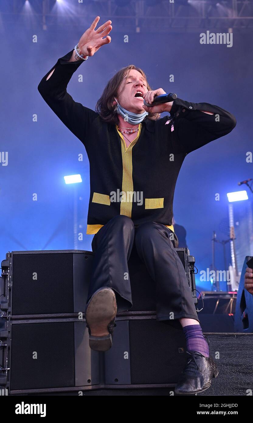 Matthew Shultz of Cage the Elephant performs on Day 3 of the 2021 ...