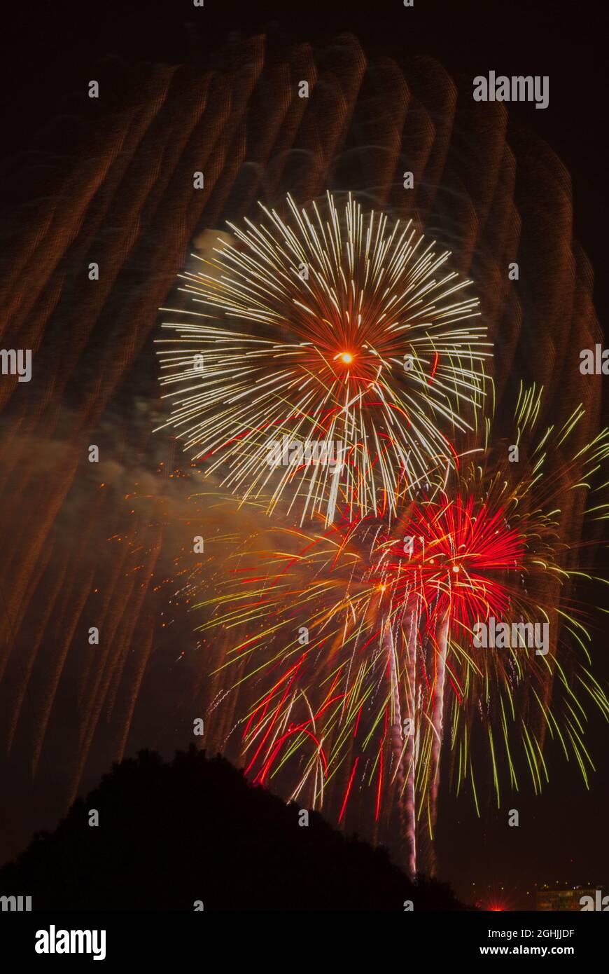 Explosion of colors, fireworks in the night sky, celebration of parties ...