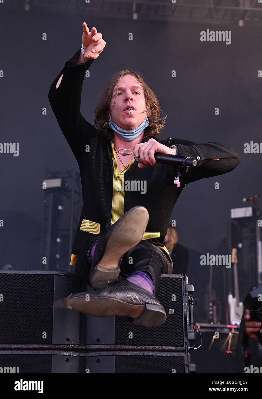 Matthew Shultz of Cage the Elephant performs on Day 3 of the 2021 ...