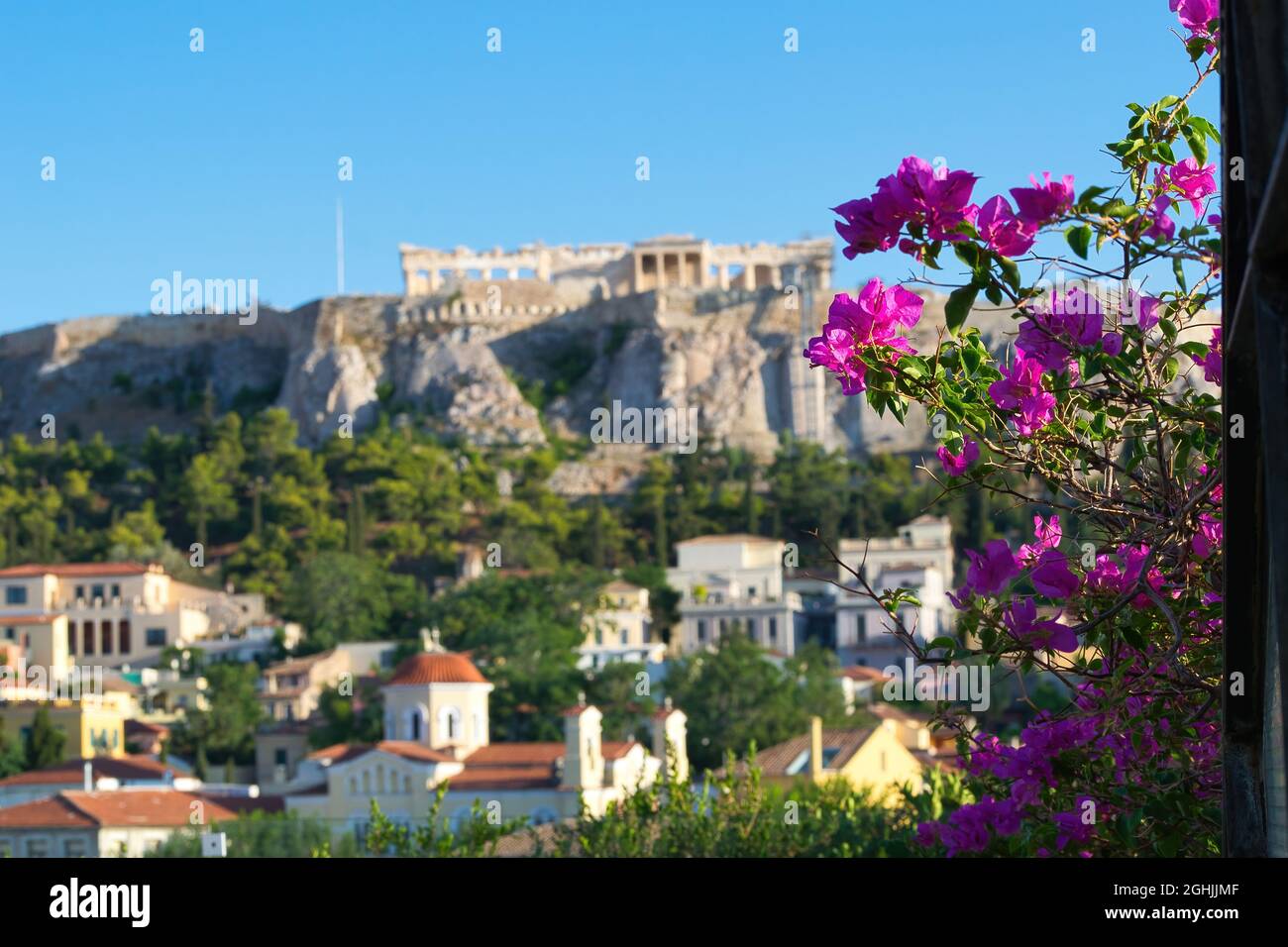 The Acropolis and the Parthenon as seen from the center of Athens Stock ...