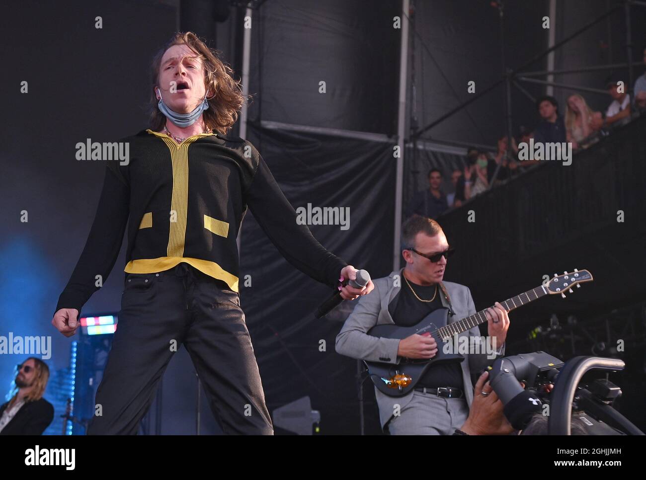 Matt Schultz (L) and Brad Schultz of Cage the Elephant perform during the 2021 BottleRock Napa ...