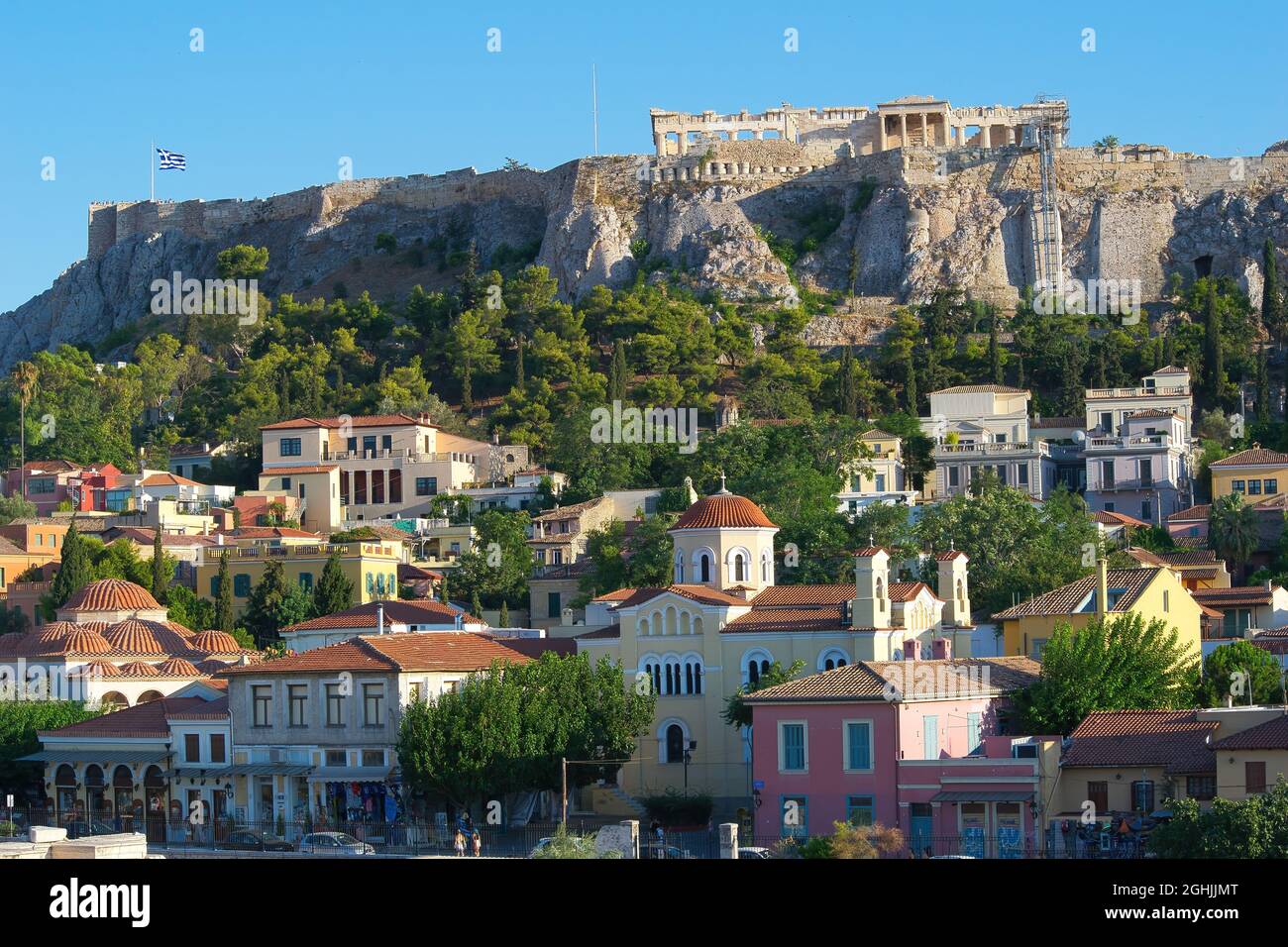 The Acropolis and the Parthenon as seen from the center of Athens Stock ...