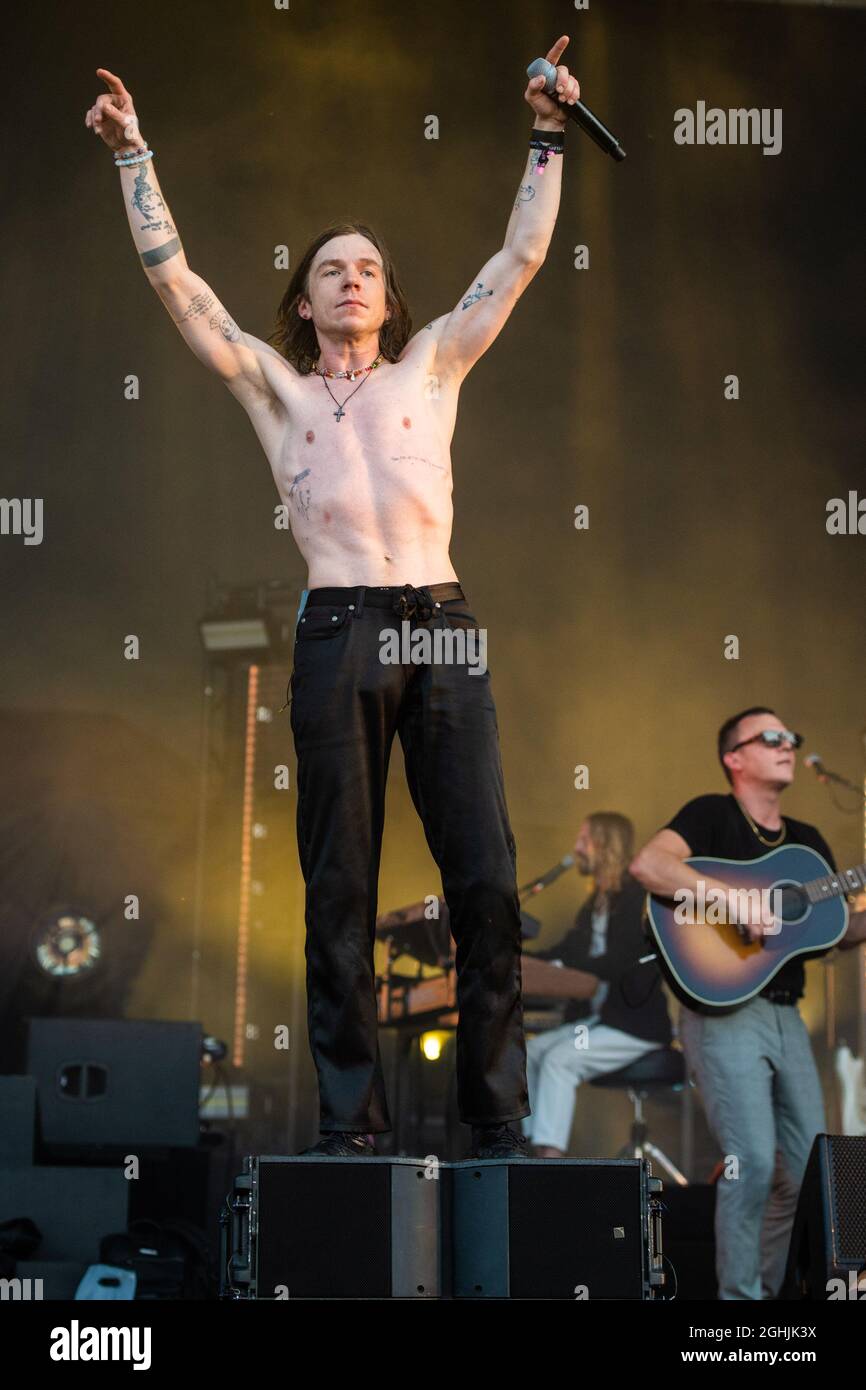 Matthew Shultz of Cage the Elephant performs on Day 3 of the 2021 ...