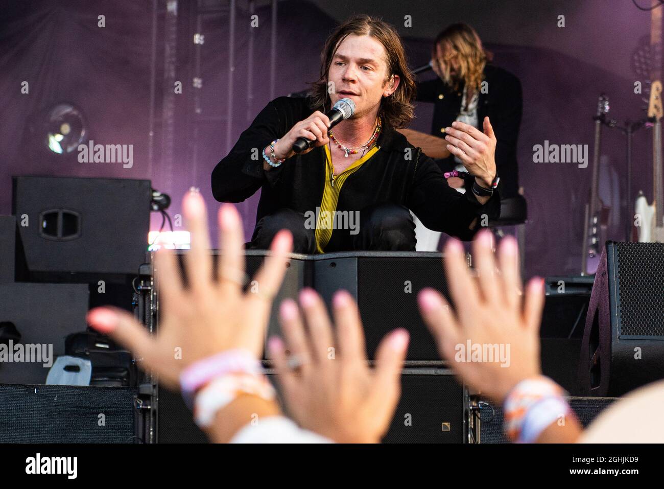 Matthew Shultz of Cage the Elephant performs on Day 3 of the 2021 ...