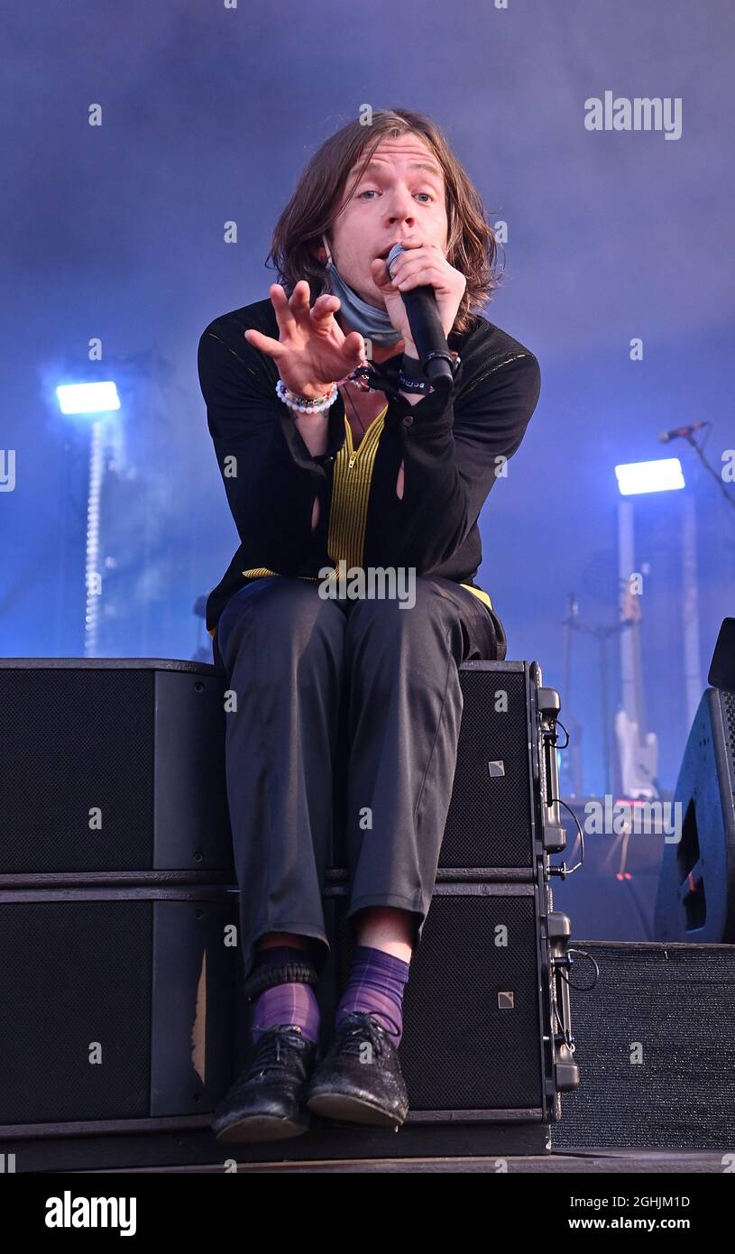 Matthew Shultz of Cage the Elephant performs on Day 3 of the 2021 ...