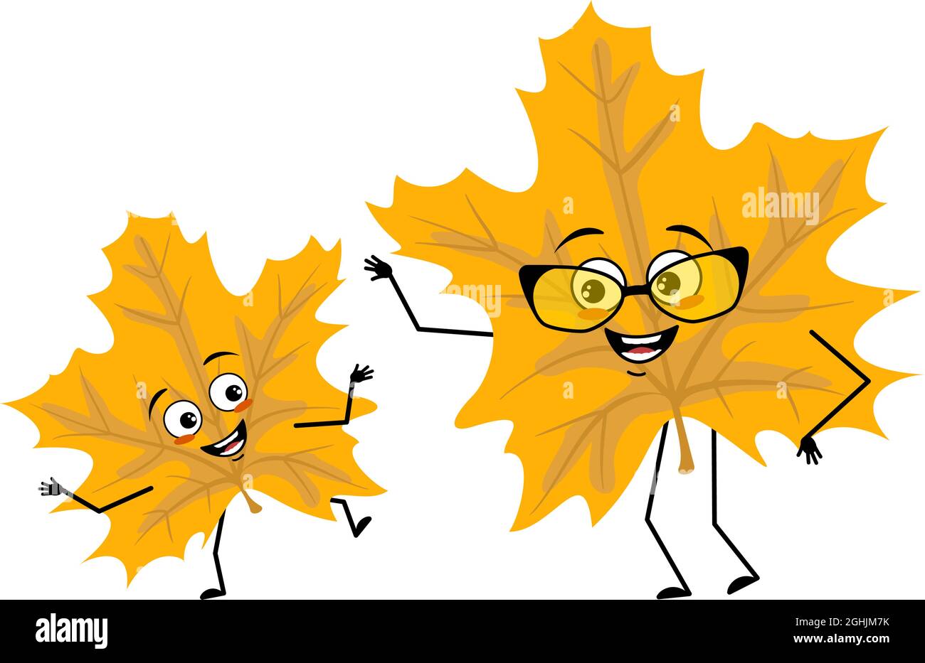Maple leaf character with joyful emotions, smile face, happy eyes, arms ...