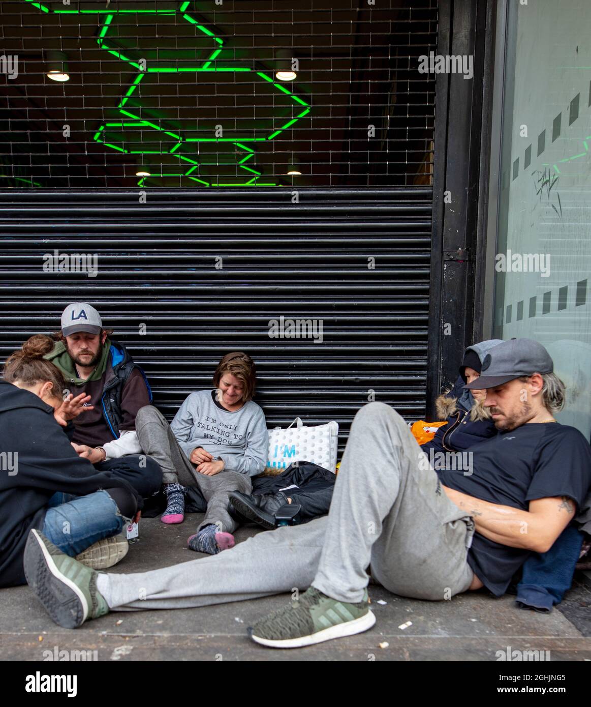 Five homeless young people on the street in central London Stock Photo ...