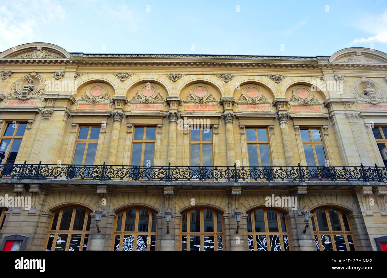 Reims, France, Opera building and facade with historical sculptures and ...