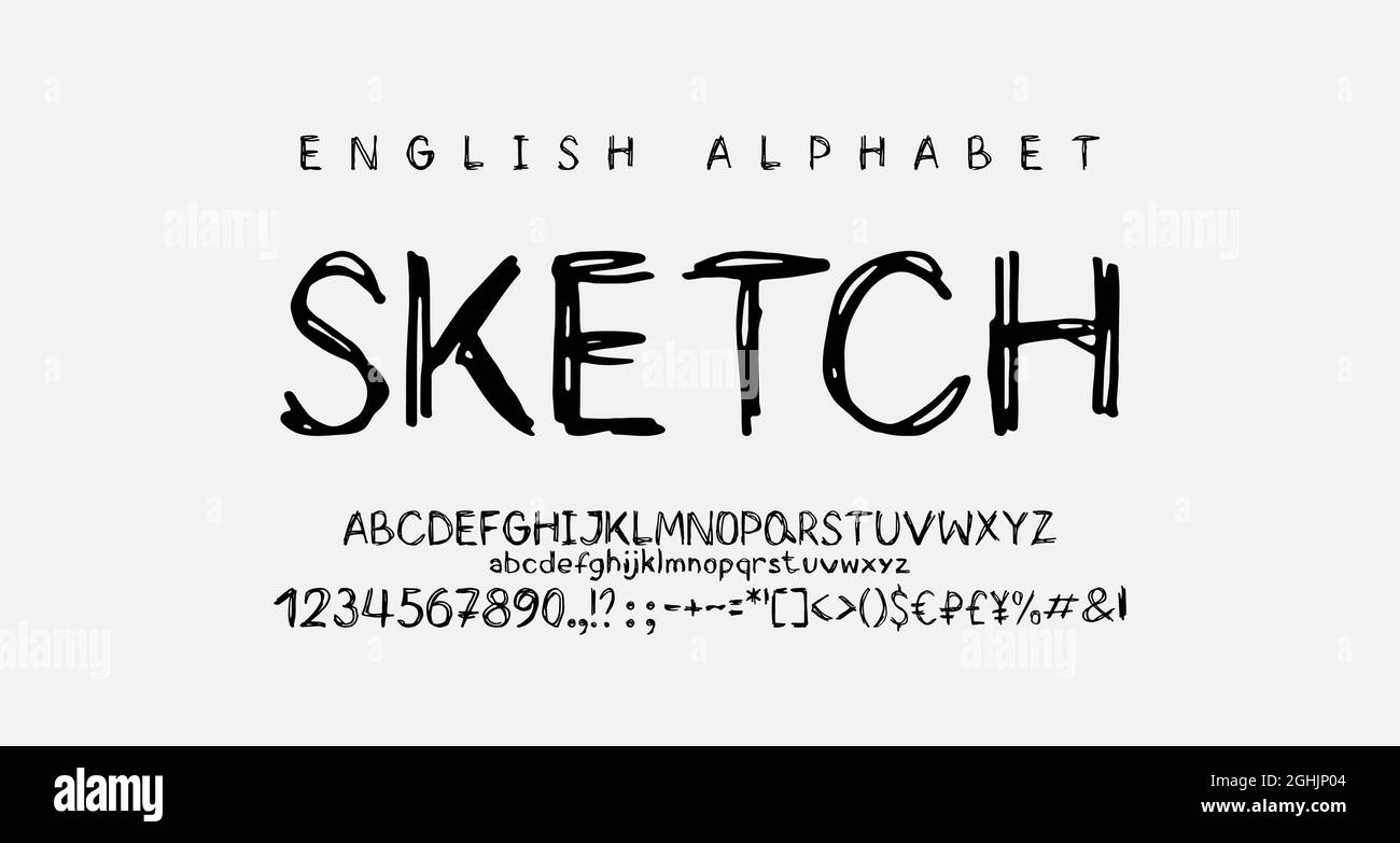 Hand drawn font sketch doodle style. Vector set of uppercase and ...