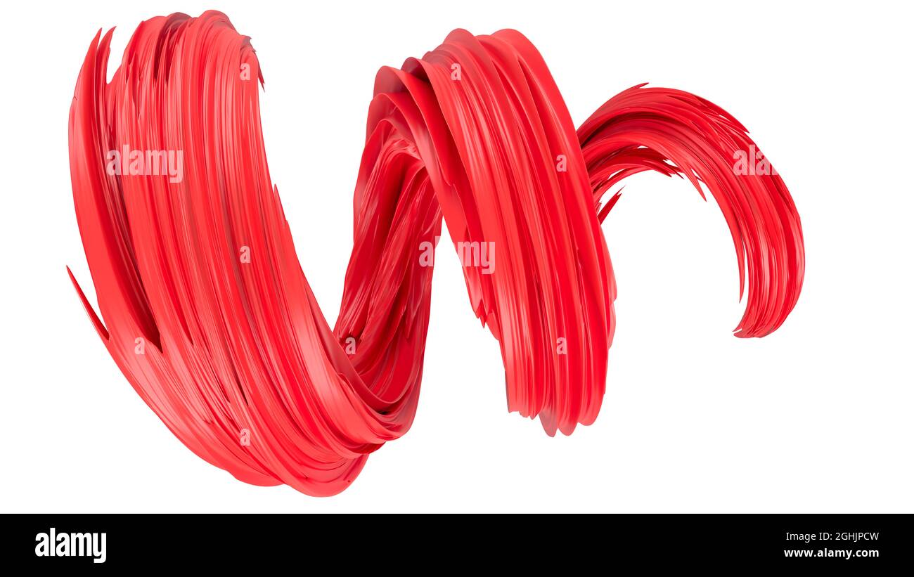 Red abstract twisted brush stroke. Bright curl, artistic spiral ...