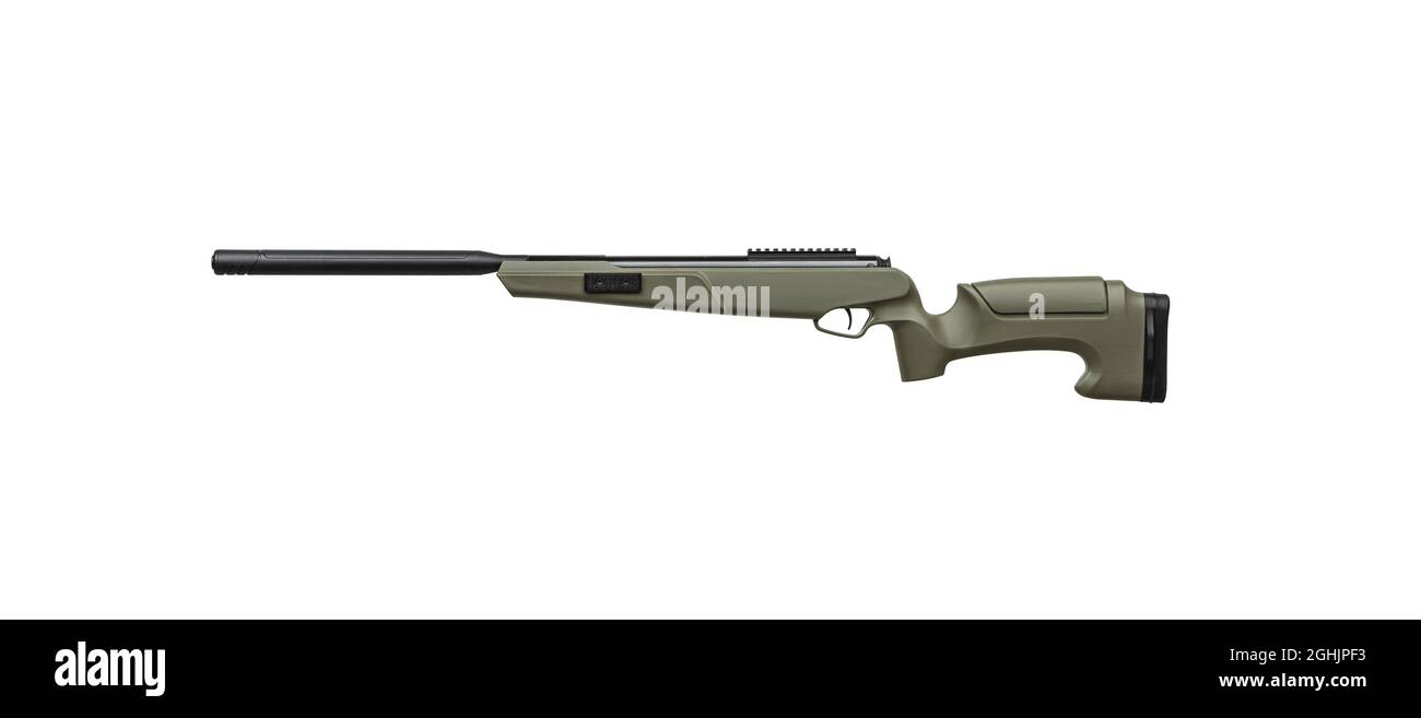 Khaki pneumatic rifle with an optical sight isolated on white ...