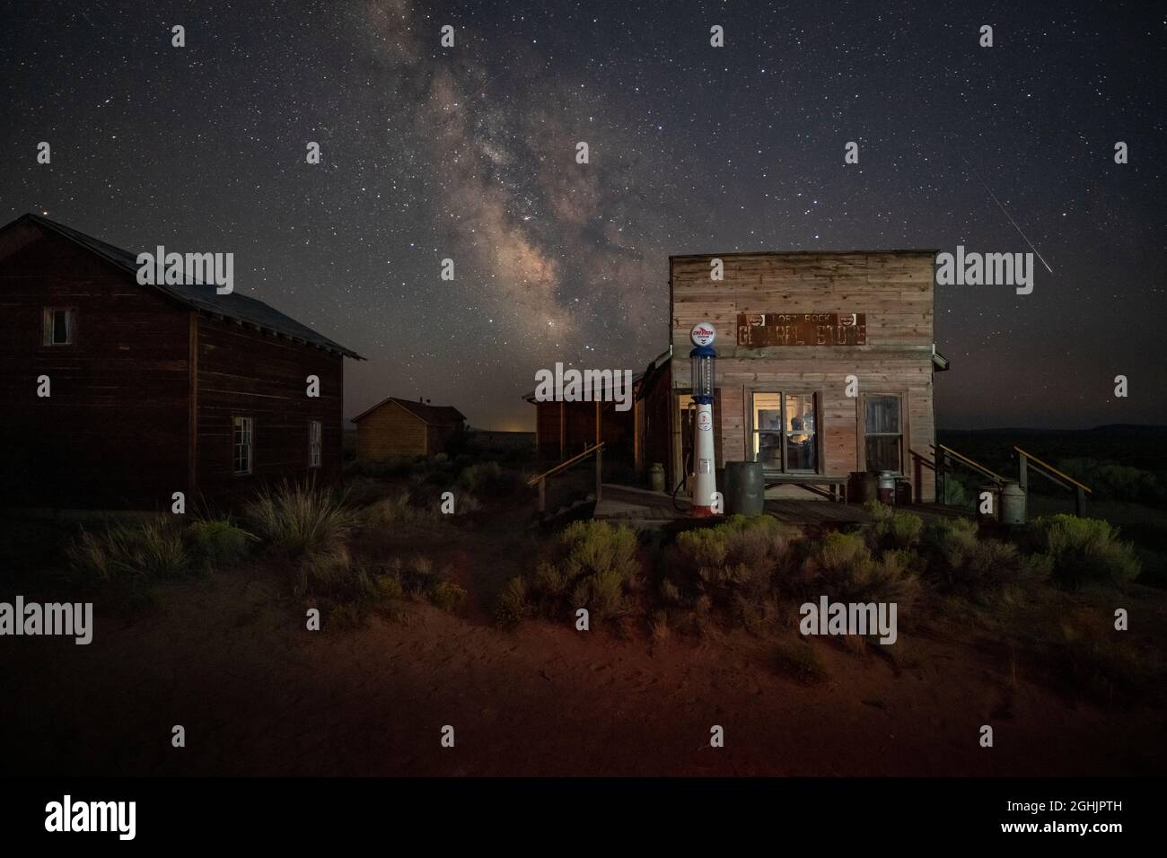 USA, Oregon, Central, Fort Rock Homestead Museum, Astro Sky Stock Photo ...