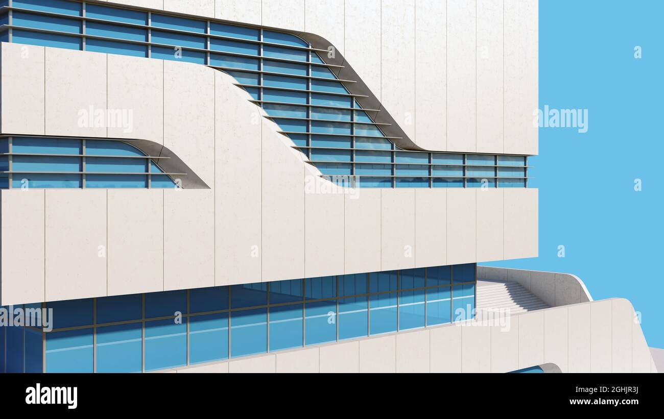 modern concrete facade with curved window. 3d rendering Stock Photo - Alamy