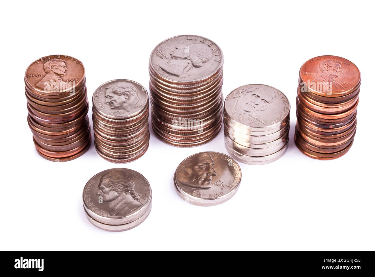 coin stack on white background Stock Photo - Alamy