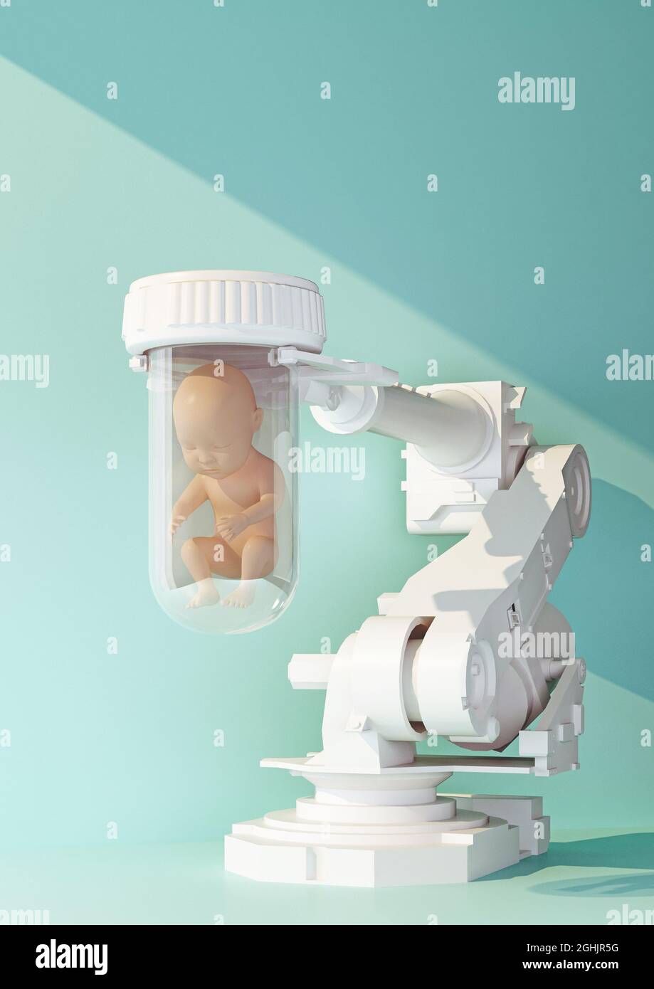 robotic arm holds capsule with an embryo. 3d rendering Stock Photo - Alamy