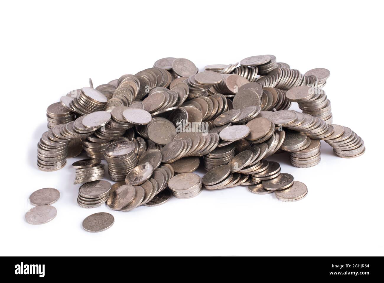 Heap of coins isolated on white background of Guatemala Stock Photo - Alamy