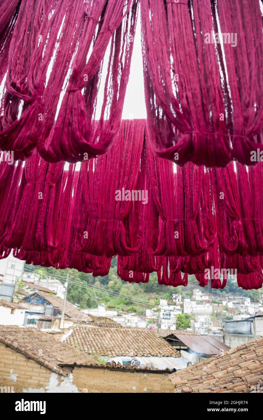 Yarn drying after dye, Drying thread. Guatemala Stock Photo - Alamy