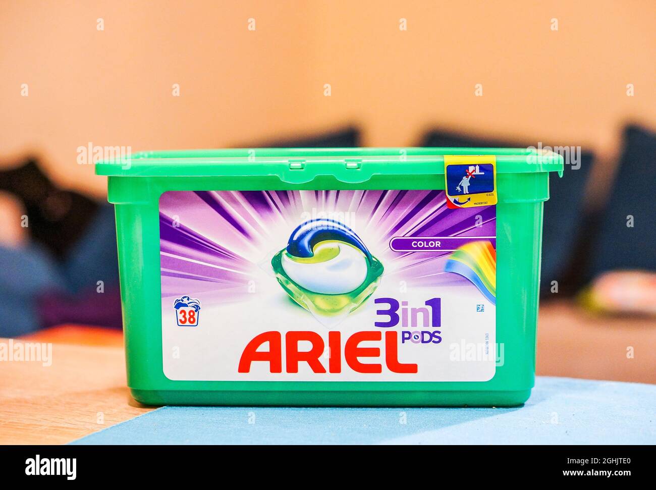 POZNAN, POLAND - Nov 10, 2016: An Ariel 3 in 1 laundry cleaning pads in ...