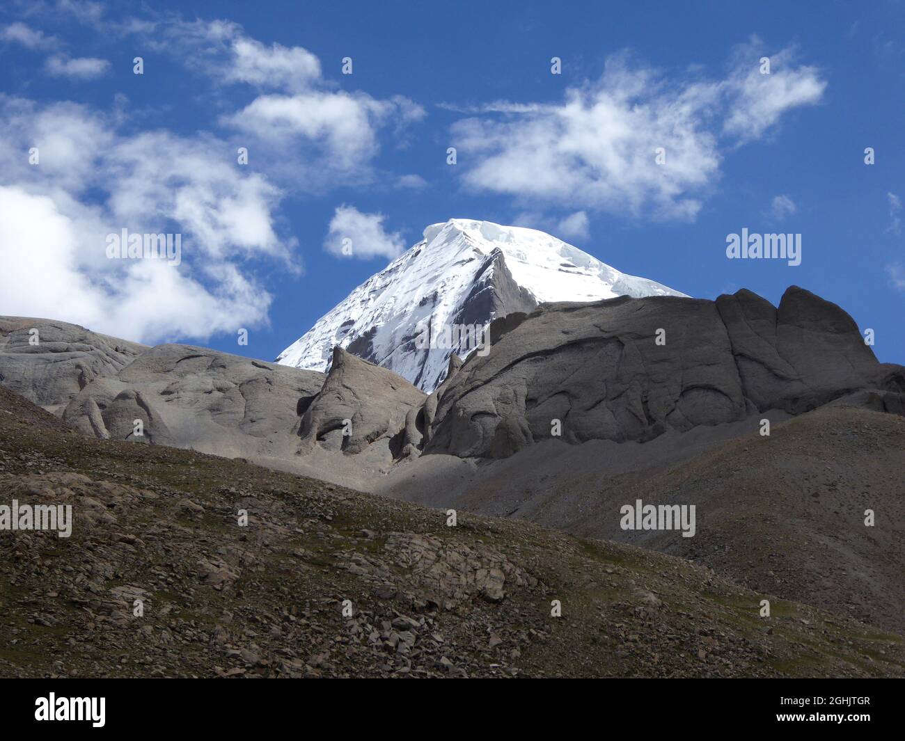View of west and north face of Mt Kailash from Lha Chu valley, along ...