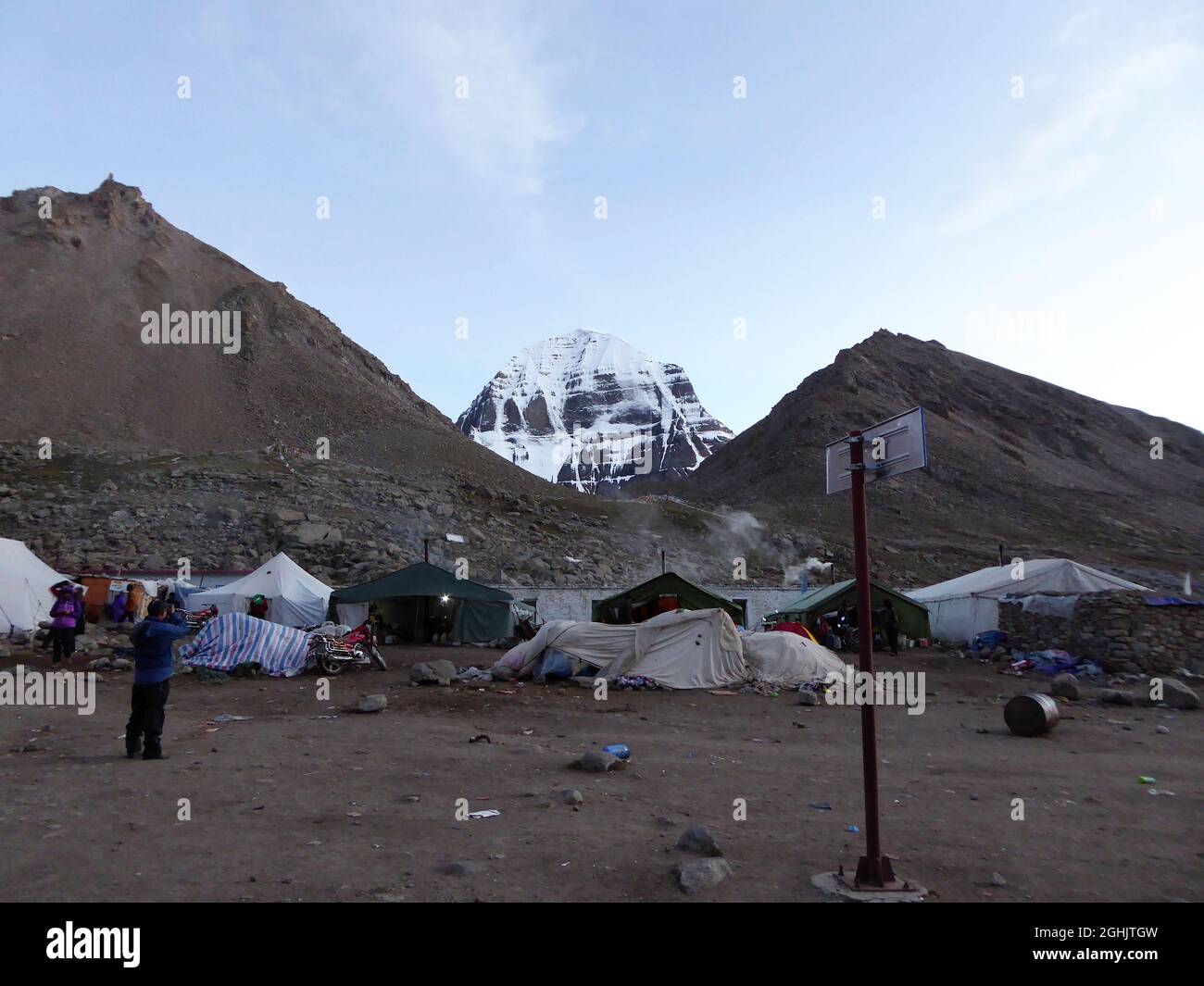 View of north face of Mt Kailash and basic tent accommodation at ...