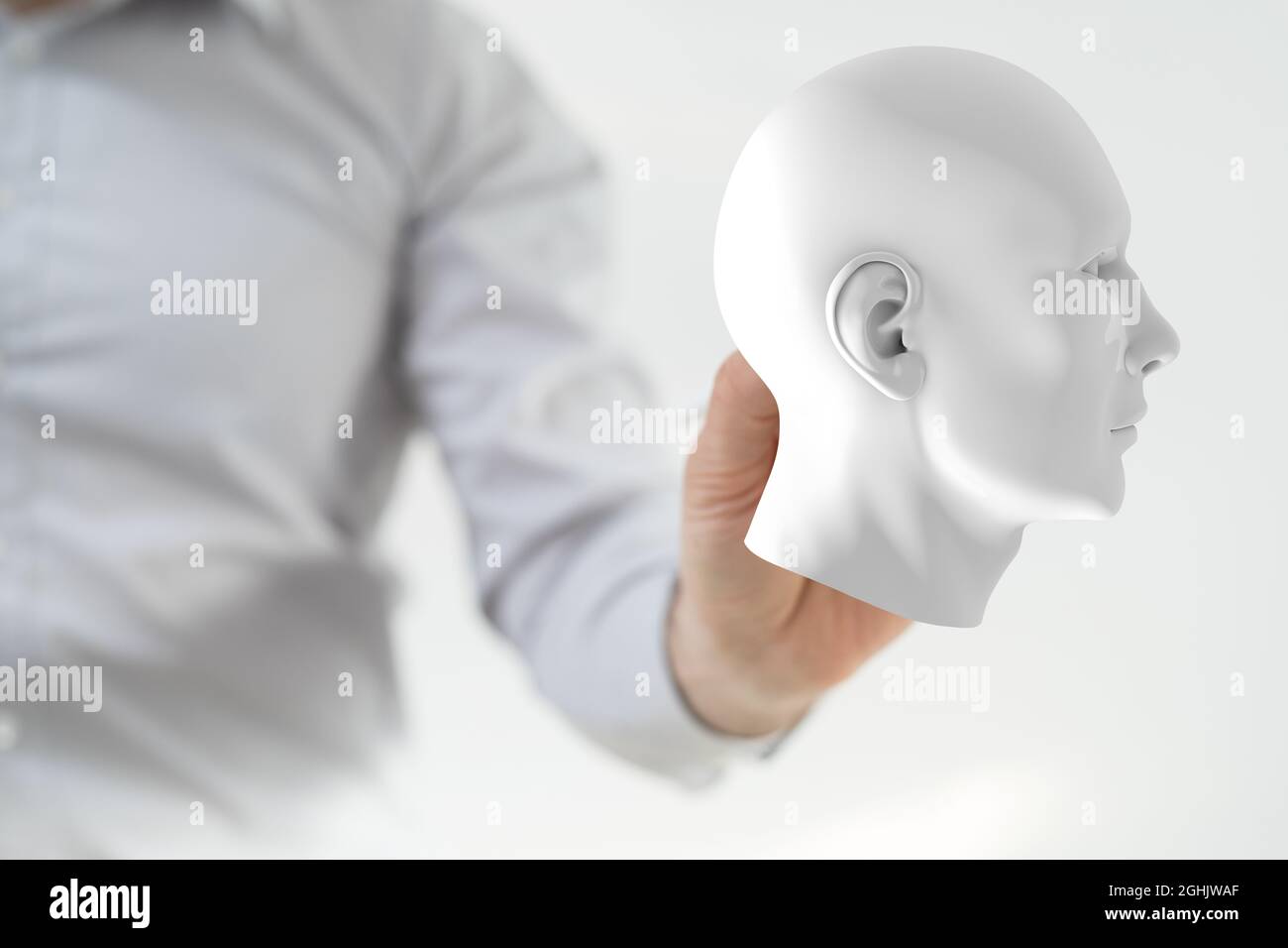 White 3D rendered human head against a man Stock Photo - Alamy