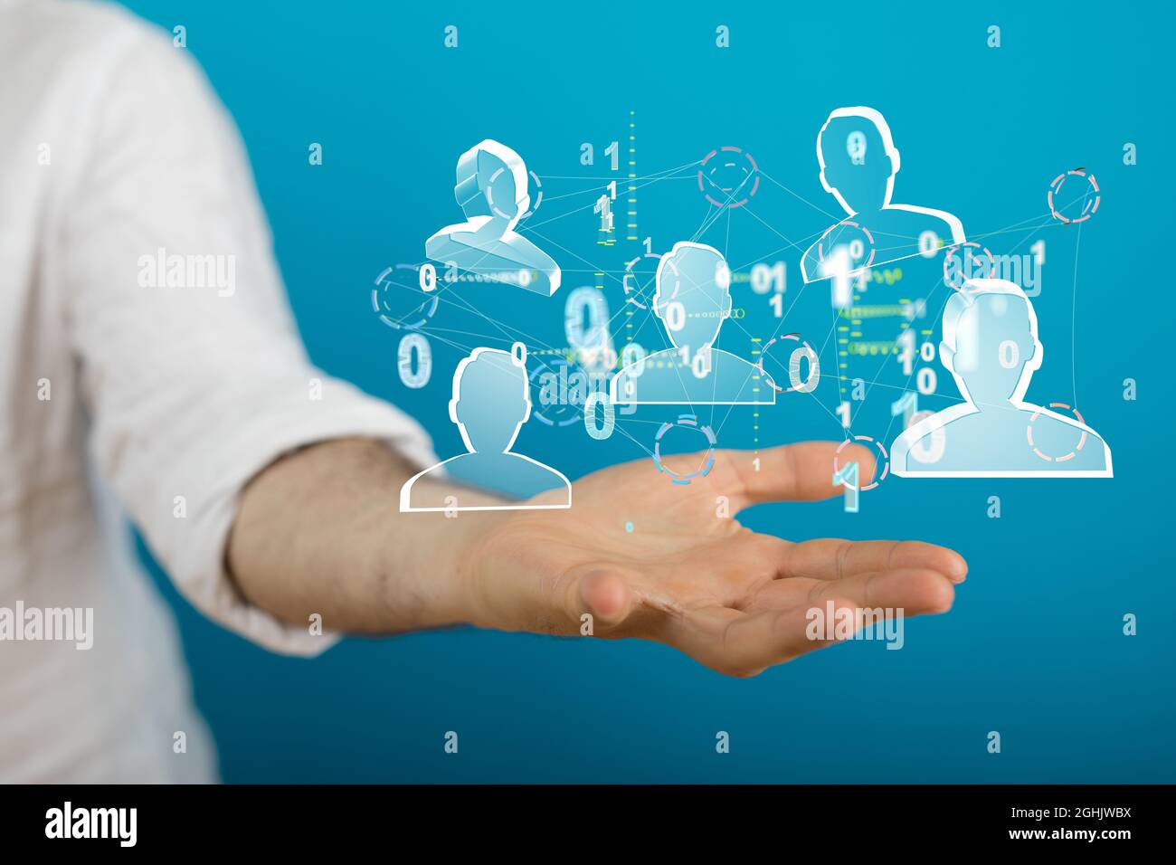3D rendering of people silhouettes in the network team hovering over a ...