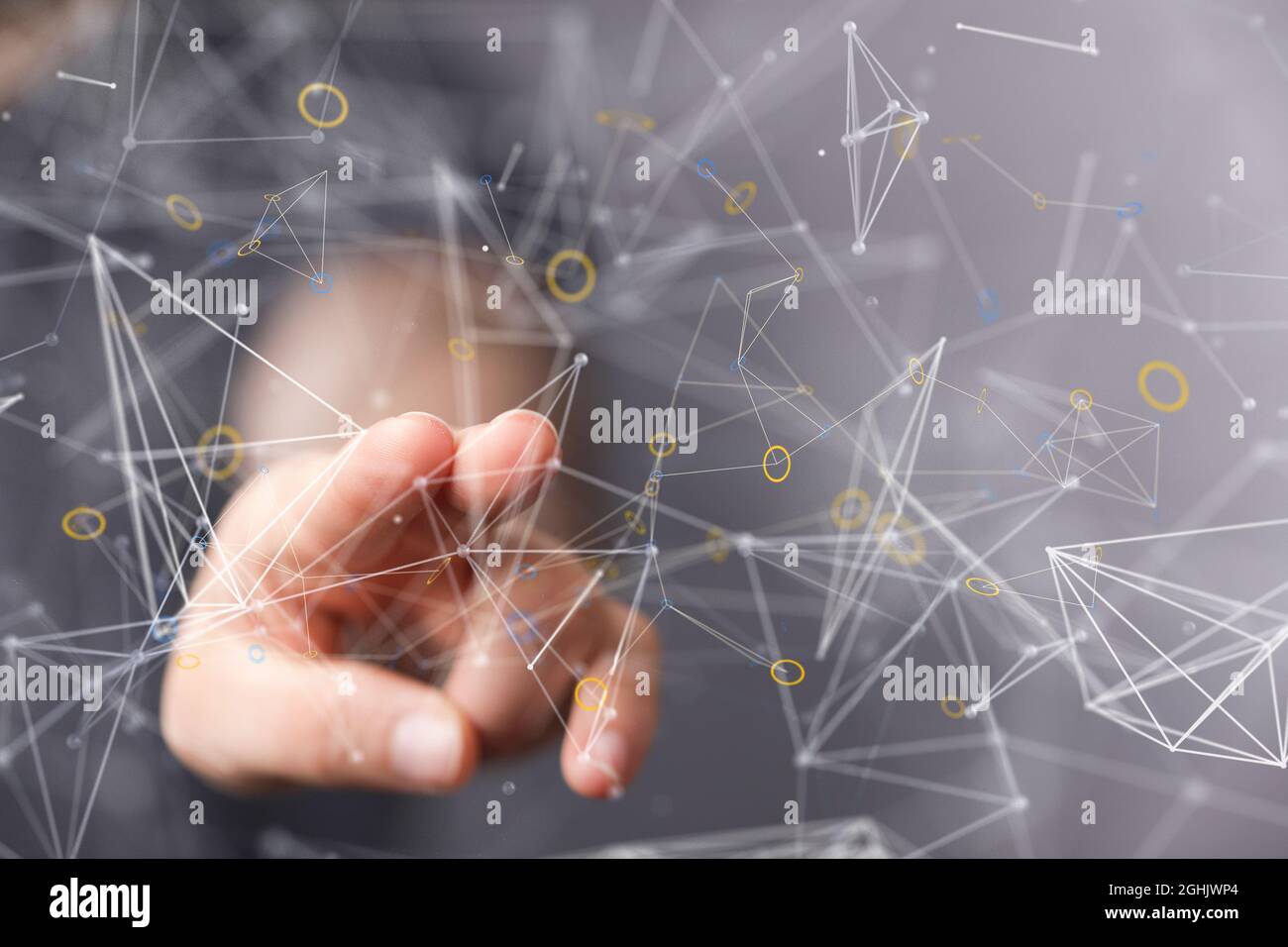 Hand touching network connections with numbers - the concept of data ...