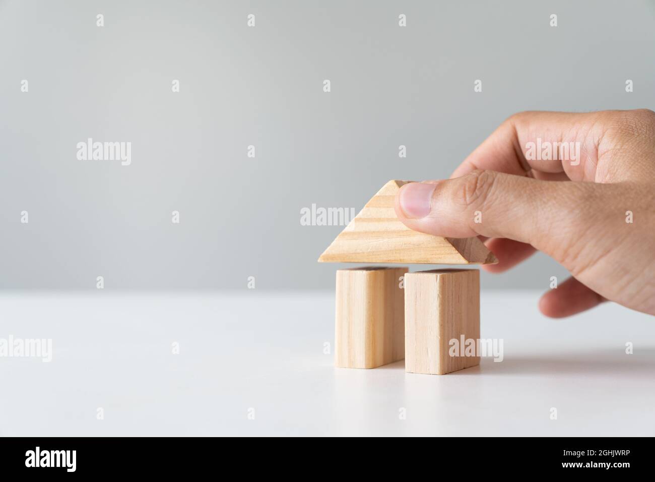 Wood house block for real estate property industry Stock Photo - Alamy