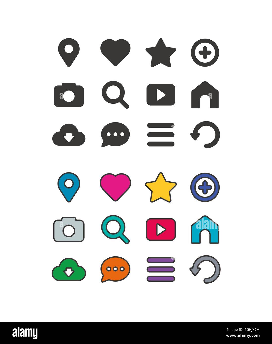 Music, audio, video user interface icon illustrations set Stock Photo ...