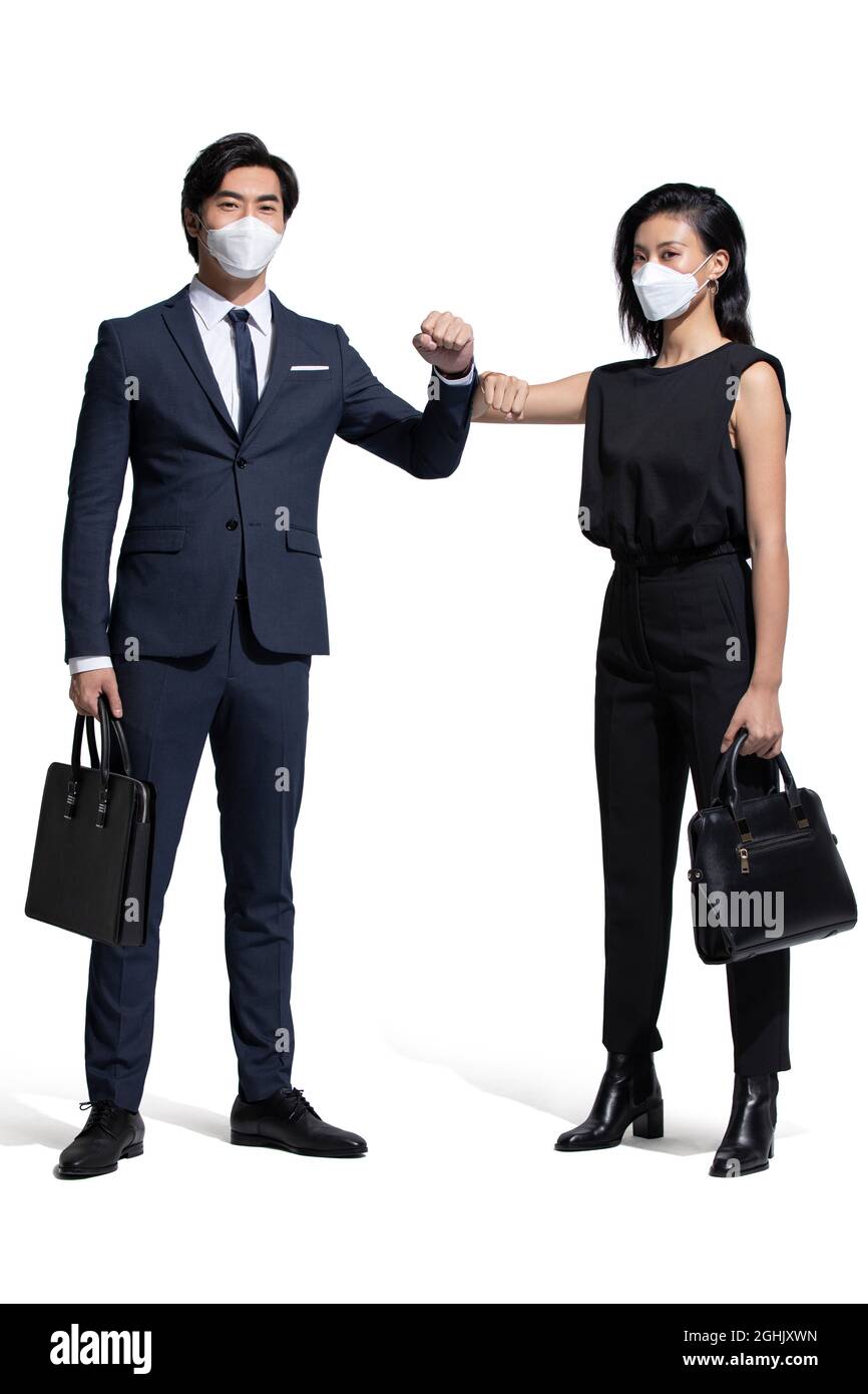 Businesswoman wearing face mask Cut Out Stock Images & Pictures - Alamy