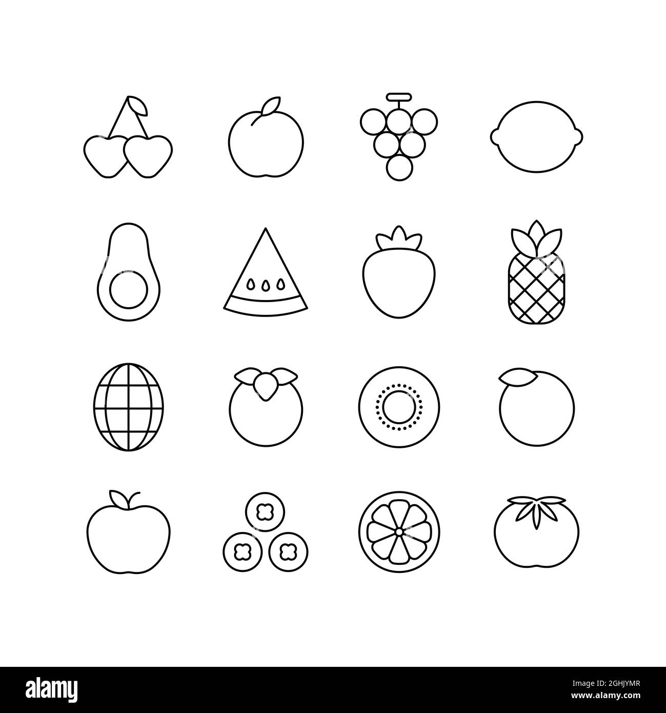 Watermelon pineapple strawberry blueberry Black and White Stock Photos ...