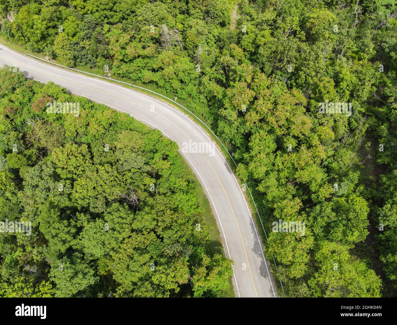 Aerial view forest nature with car on the road on the mountain green ...