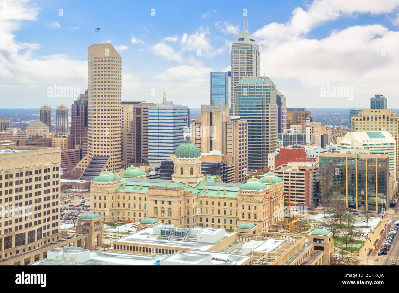 Downtown Indianapolis skyline with blue sky in USA Stock Photo - Alamy