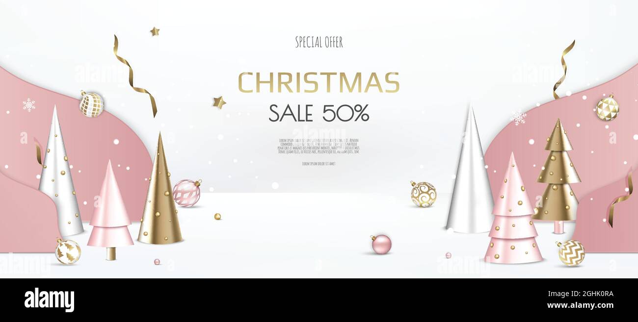 Christmas and New Year background. Conical Gold Christmas Trees. Winter ...
