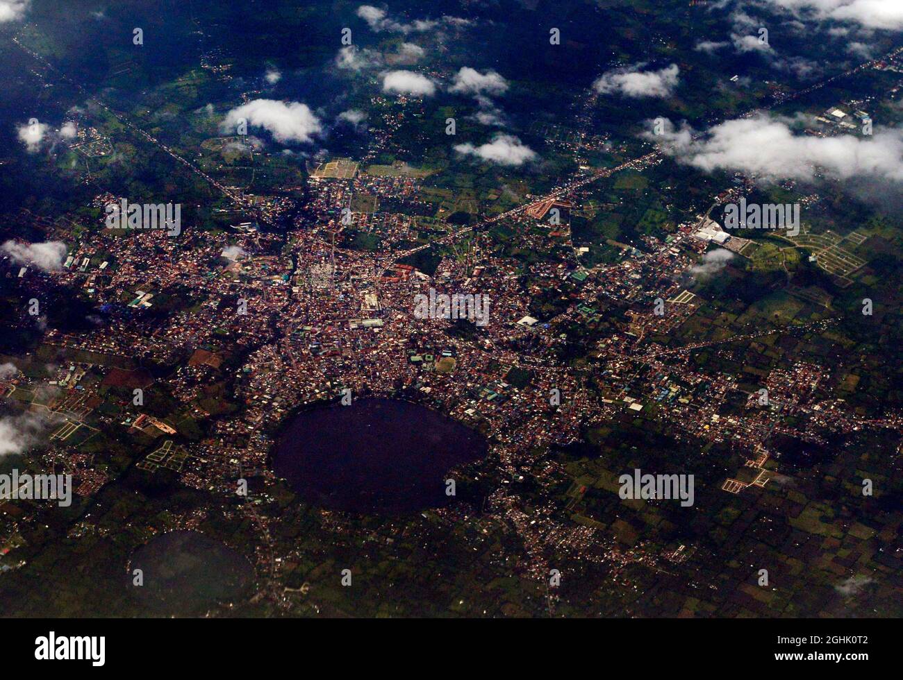 Aerial view of a small town by a pond in Luzon, The Philippines Stock ...