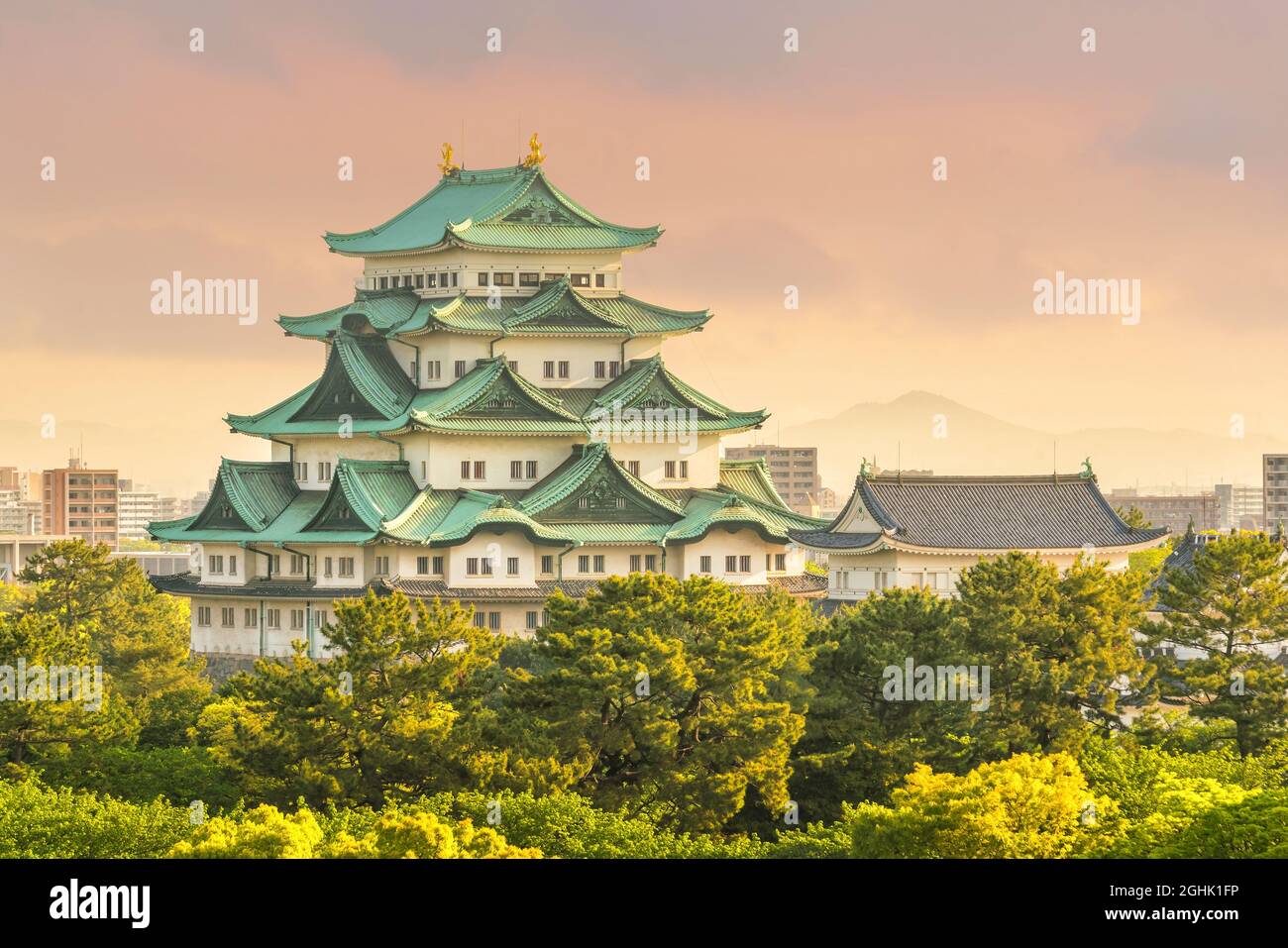 Nagoya castle and city skyline in Japan at sunset Stock Photo - Alamy